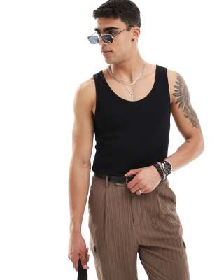 ASOS DESIGN rib muscle tank top in black | ASOS