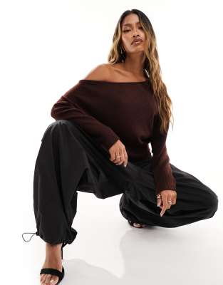 ASOS DESIGN rib slouchy top in chocolate | ASOS