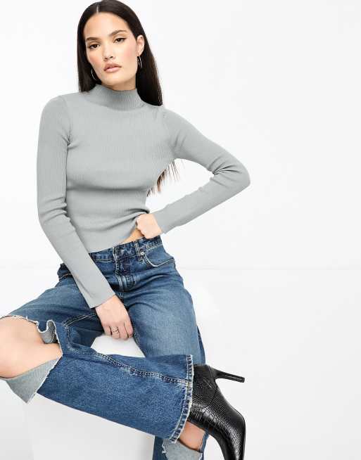 ASOS DESIGN rib sweater with high neck in gray | ASOS