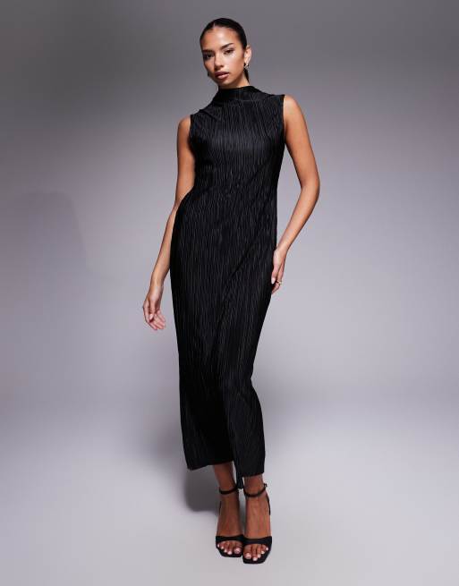 ASOS DESIGN ribbed grow-on neck midi dress in black | ASOS