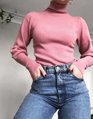 ASOS DESIGN ribbed jumper with high neck in dusky pink | ASOS