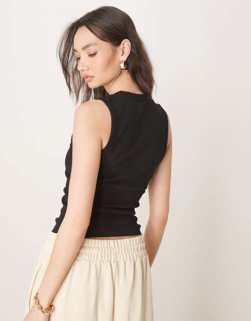 ASOS DESIGN ribbed V neck singlet in black | ASOS