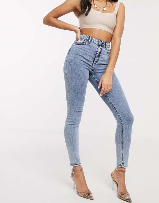 Asos Design Ridley High Waist Skinny Jean In Acid Wash Blue Asos