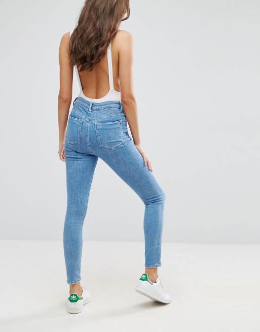 Asos Design Ridley High Waist Skinny Jeans In Harry Lightwash Blue Asos