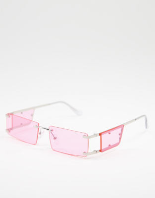 ASOS DESIGN rimless sunglasses with side lens in pink | ASOS