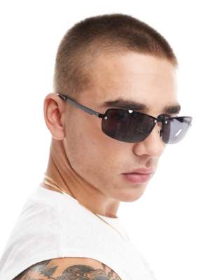 ASOS DESIGN rimless wrap sunglasses in black | ASOS