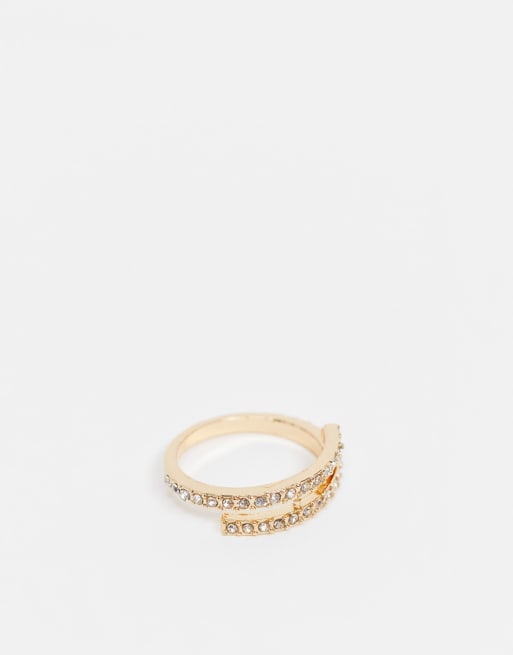 Asos Design Ring In Crystal Design In Gold Tone Asos