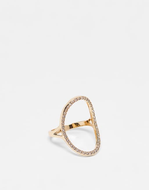 Asos Design Ring With Open Circle Crystal Design In Gold Tone Asos