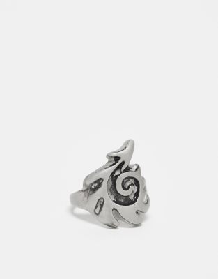 ASOS DESIGN ring with tattoo design in silver tone | ASOS