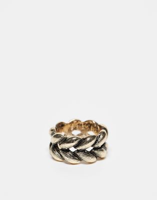 ASOS DESIGN ring with vintage style plait design in gold tone | ASOS
