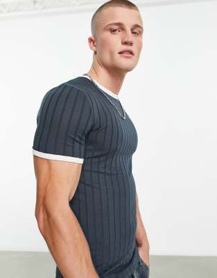 ASOS DESIGN ringer rib t-shirt in navy | ASOS