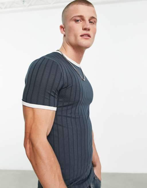 ASOS DESIGN ringer rib t-shirt in navy | ASOS
