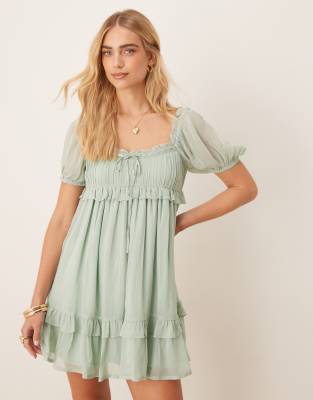ASOS DESIGN - Robe babydoll courte coupe droite - Vert sauge | ASOS