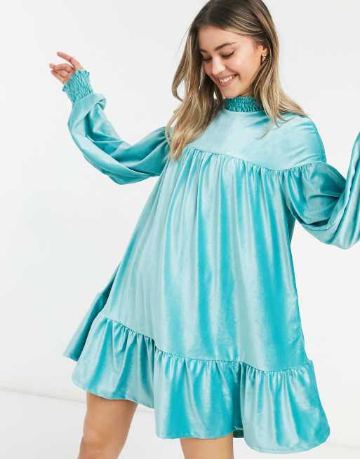ASOS DESIGN - Robe babydoll courte en velours côtelé et à col montant - Vert Jade | ASOS