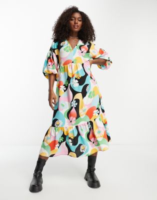 ASOS DESIGN - Robe babydoll mi-longue à enfiler avec imprimé rétro de couleurs vives | ASOS