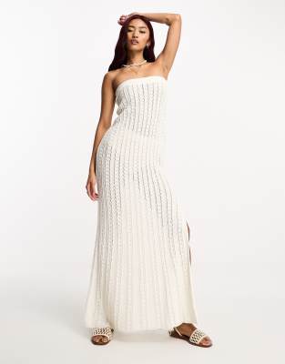 ASOS DESIGN - Robe bandeau longue en maille côtelée - Crème | ASOS
