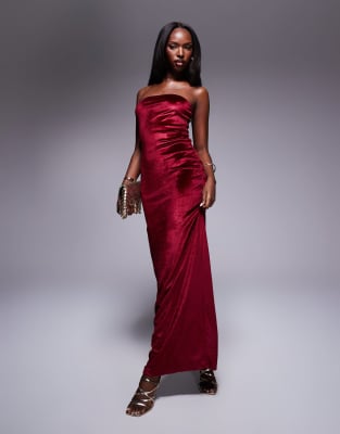 ASOS DESIGN - Robe bandeau longue en velours - Bordeaux | ASOS
