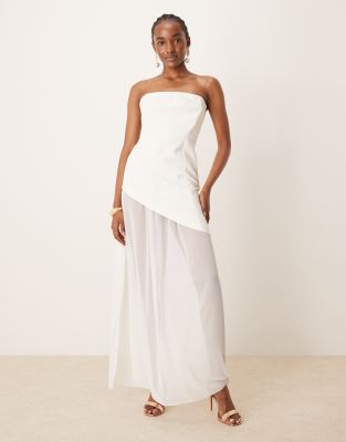ASOS DESIGN - Robe bandeau longue structurée avec mousseline et jupe fendue - Ivoire | ASOS