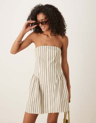 ASOS DESIGN - Robe bustier courte et structurée en tissu contrecollé à rayures - Naturel | ASOS