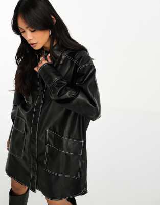 ASOS DESIGN - Robe chemise oversize en PU avec coutures contrastantes ...