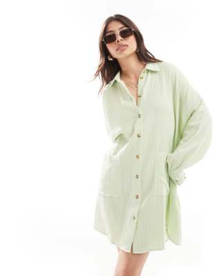 ASOS DESIGN - Robe chemise oversize en tissu double à poches basses ...