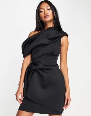 ASOS DESIGN - Robe courte à col ajustable et épaule tombante - Noir | ASOS