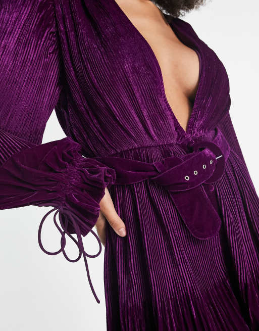 ASOS DESIGN - Robe courte en velours à manches kimono avec ceinture - Violet | ASOS