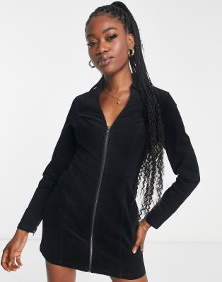 ASOS DESIGN - Robe courte en velours côtelé à fermeture éclair - Noir | ASOS