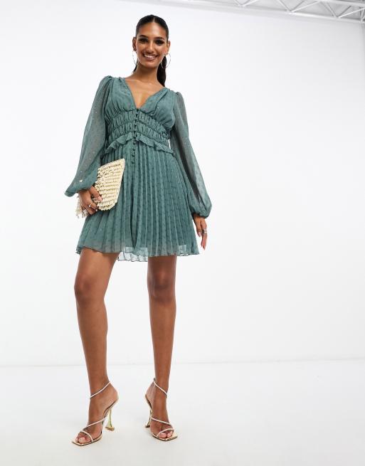 Asos Design Robe Courte Plissée Et Boutonnée Avec Fronces à La Taille