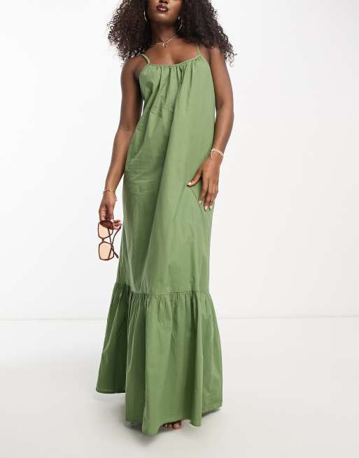 Asos Design Robe De Plage Longue à Fines Bretelles Et Ourlet