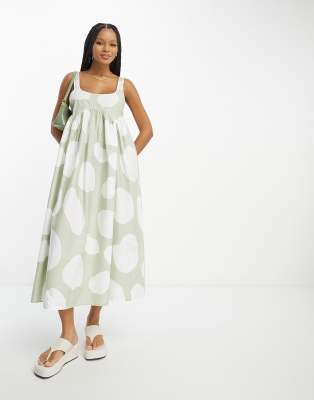 ASOS DESIGN - Robe d'été babydoll mi-longue à encolure carrée et imprimé à gros pois abstrait ...