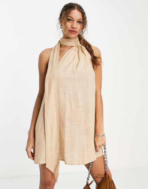Asos Design Robe Dété Fluide Courte Et Asymétrique En Lin Avec Liens