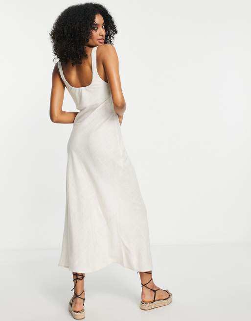 ASOS DESIGN Robe Longue D'été à Fines Bretelles En Lin Avec Fente Et Imprimé Ondulations De ...