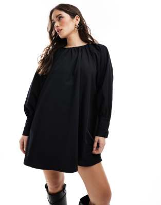 ASOS DESIGN - Robe en popeline à encolure froncée et larges poignets | ASOS