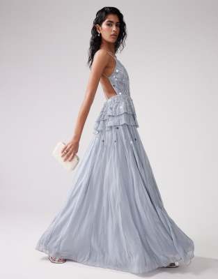 ASOS DESIGN - Robe longue à bretelles fines avec basques superposées et ...