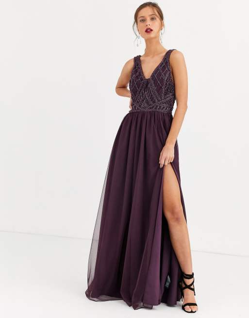 Asos Design Robe Longue Avec Jupe En Tulle Et Corsage Orné De Perles