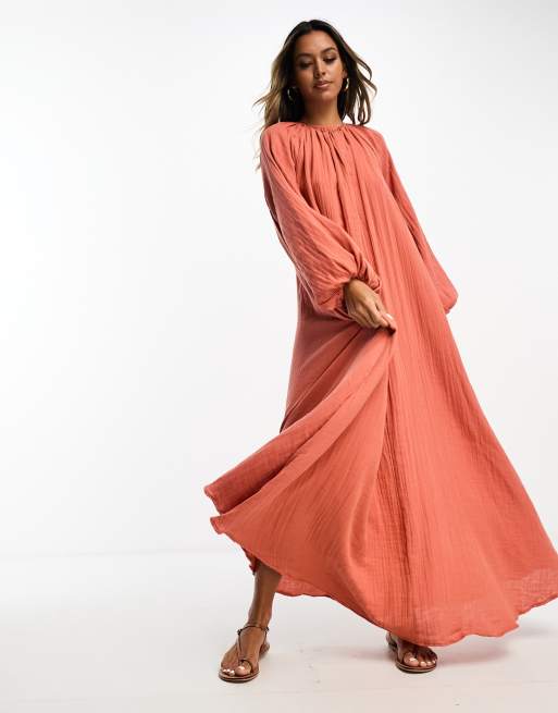 Asos Design Robe Longue Coupe Trapèze En Tissu Double Rouille Asos