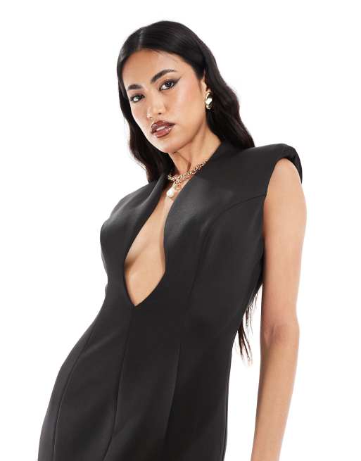 ASOS DESIGN - Robe longue en néoprène avec décolleté plongeant moulé et ourlet sirène - Noir | ASOS