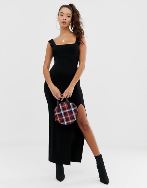 Asos Design Robe Longue Encolure Carrée En Tissu Mélangé Avec Fente