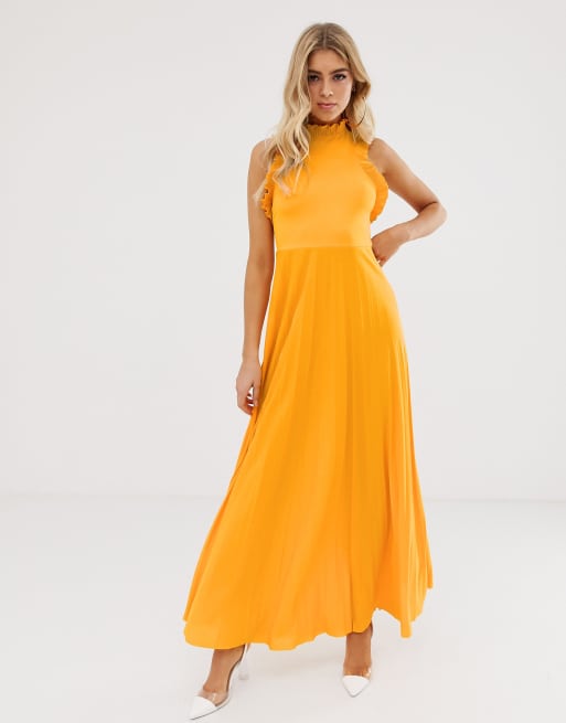 Asos Design Robe Longue Plissée à Col Montant Et Volants Asos