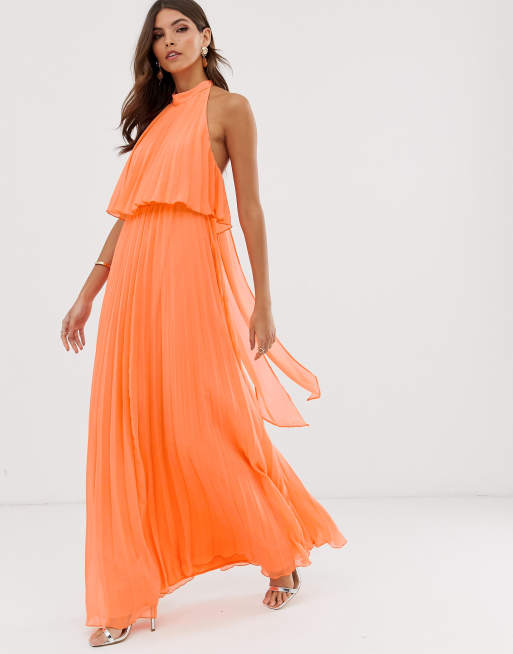 Asos Design Robe Longue Plissée Avec Dos Nu à Nouer Asos