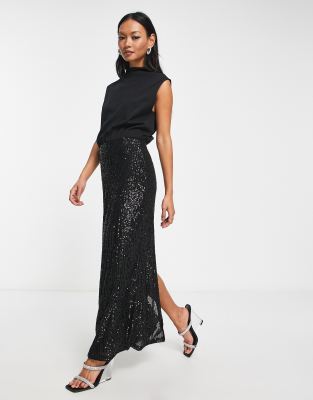 ASOS DESIGN - Robe mi-longue 2-en-1 à sequins - Noir | ASOS