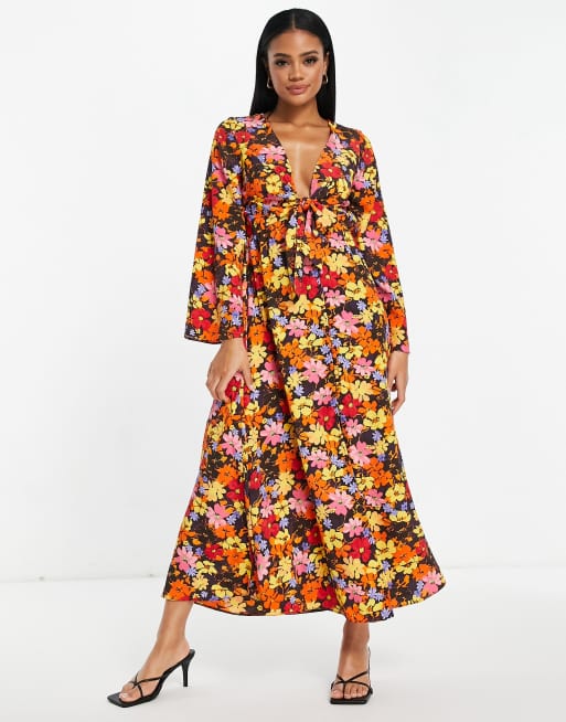 Asos Design Robe Mi Longue à Fleurs Nouée Sur Le Devant Asos