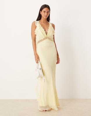 ASOS DESIGN - Robe mi-longue chiffon avec empiècements en dentelle - Citron | ASOS