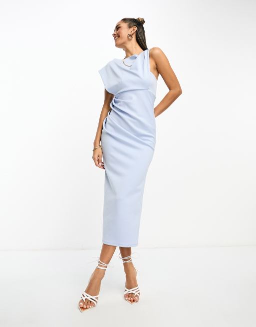 Asos Design Robe Mi Longue Col Montant Bleu Asos