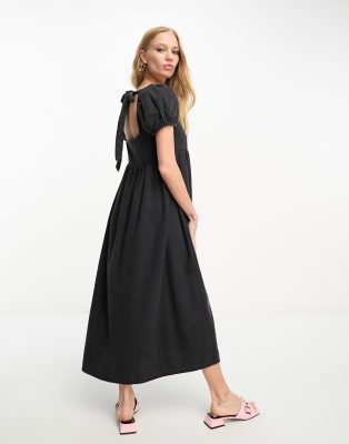 ASOS DESIGN - Robe mi-longue en jean doux avec liens noués au dos - Noir | ASOS
