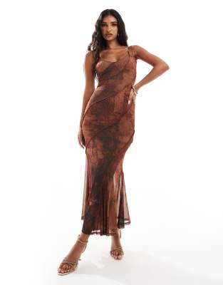 ASOS DESIGN - Robe mi-longue en tulle à encolure dégagée et coutures visibles - Imprimé grainé ...