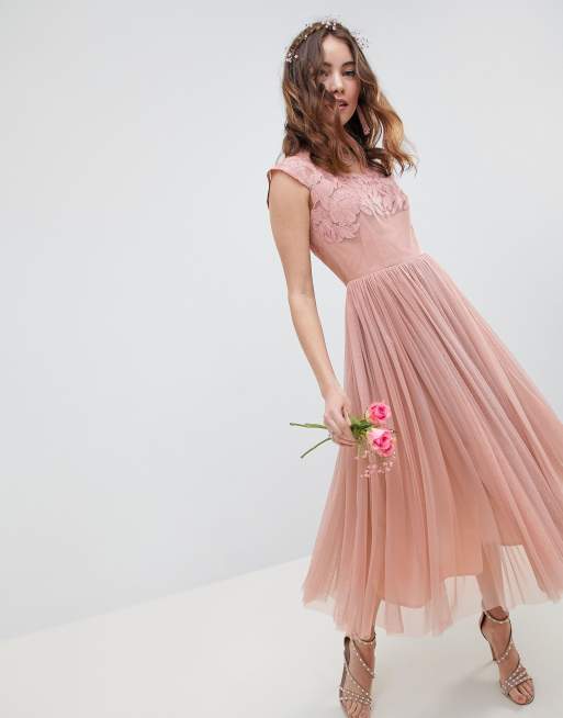 Asos Design Robe Mi Longue En Tulle Avec Broderies Asos