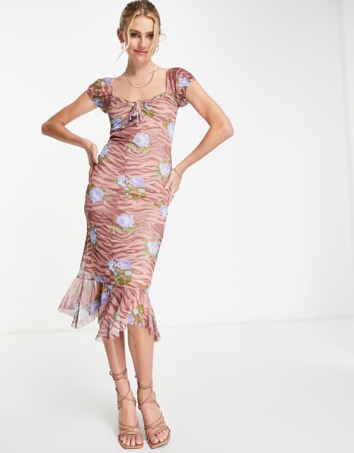Asos Design Robe Mi Longue Nouée Sur Le Devant En Tulle Froncé à