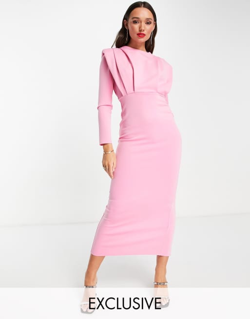 Asos Design Robe Mi Longue Plissée à Col Montant Et Manches Longues